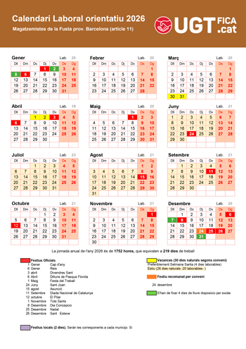 CALENDARI LABORAL 2026 | Sindicat Comarcal UGT FICA del Barcelonès